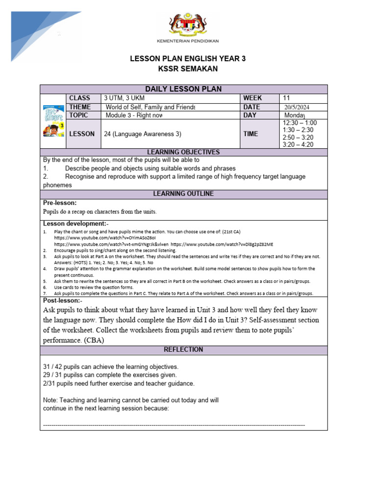 RPH Bi - Week 11 | PDF | Lesson Plan | Learning
