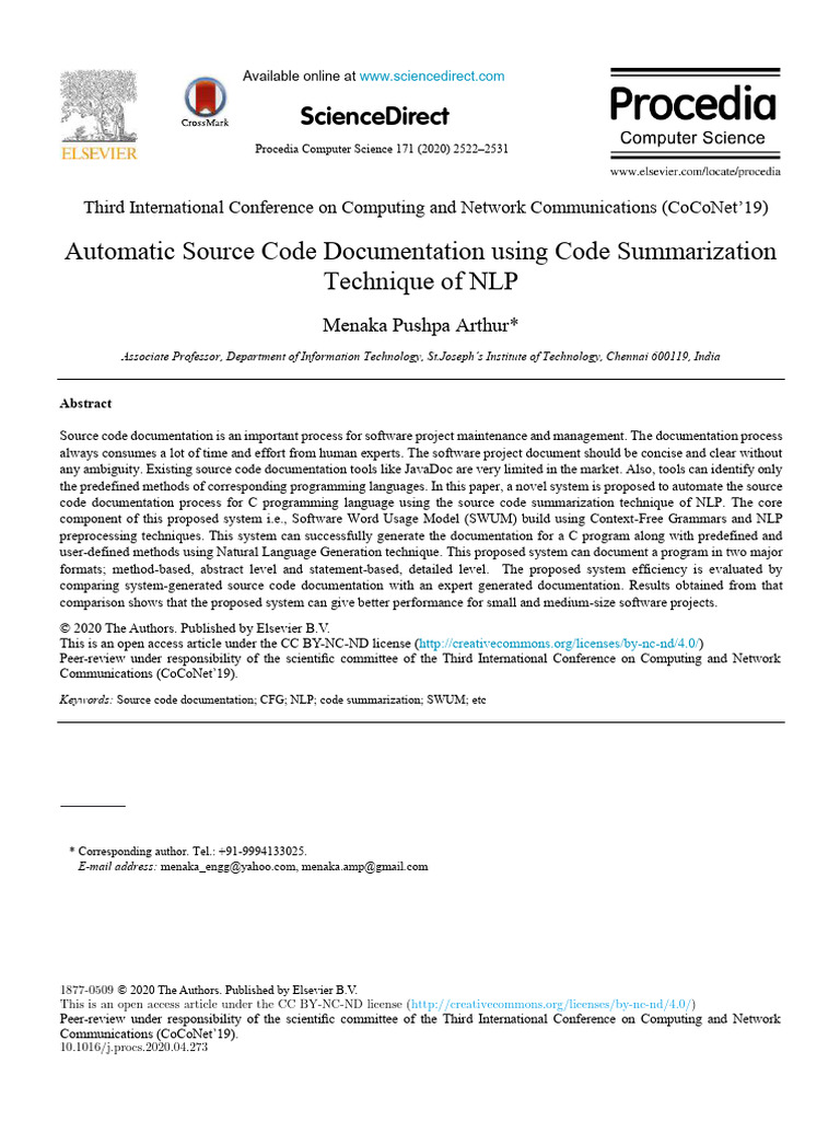 Publisher Pdf Fulltext Automatic Source Code Documentation Using Code Summarization Pdf
