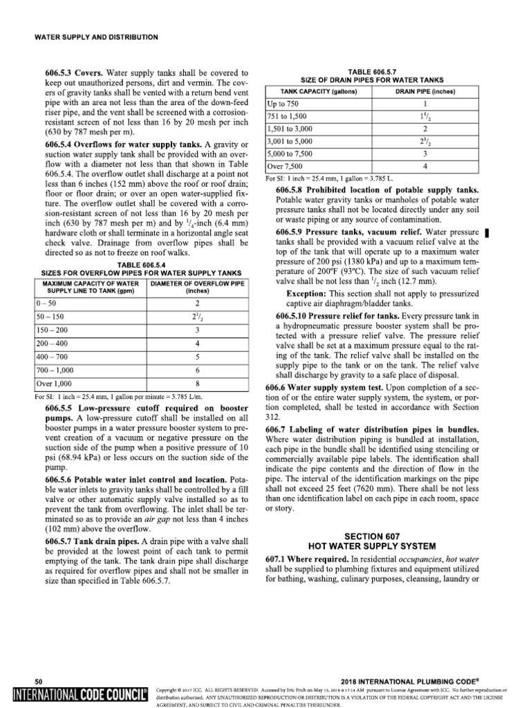 Ipc Overflow Pipe and Tank Drain Size | PDF