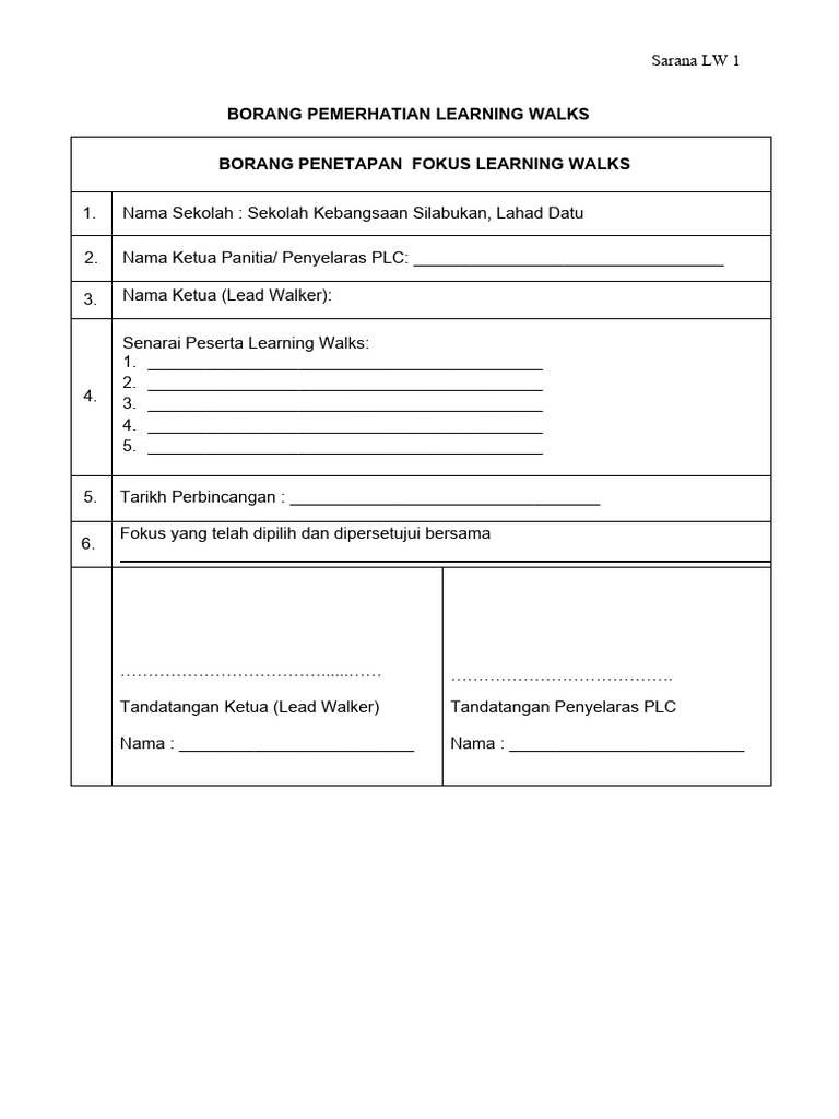 Panduan Borang Learning Walks Sekolah | PDF | Karier & Perkembangan ...