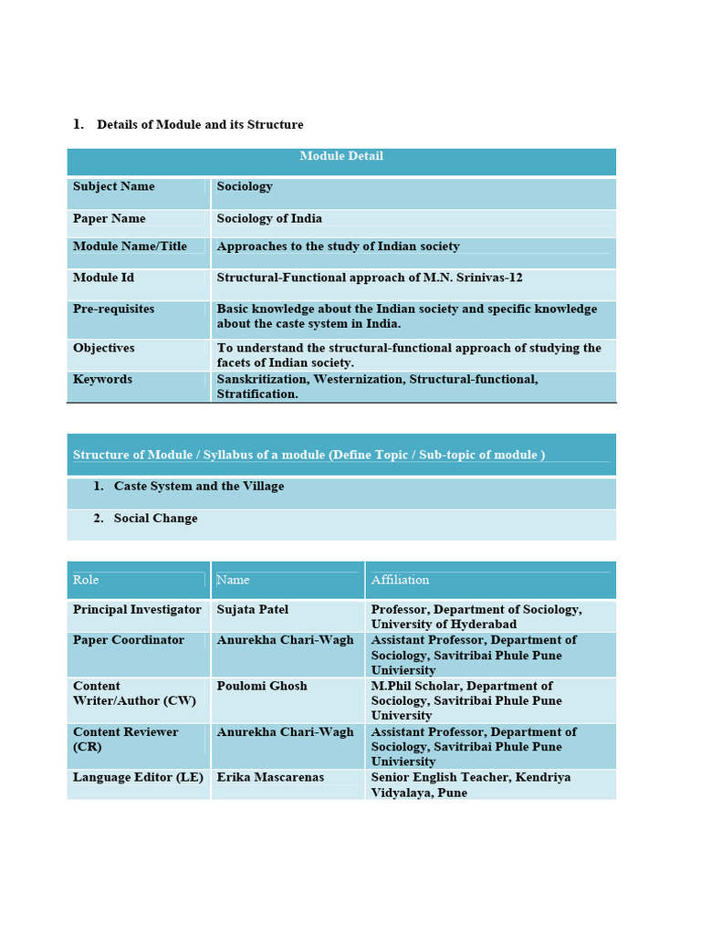 Srinivas Structural-Functional Approach | PDF | Caste | Sociology