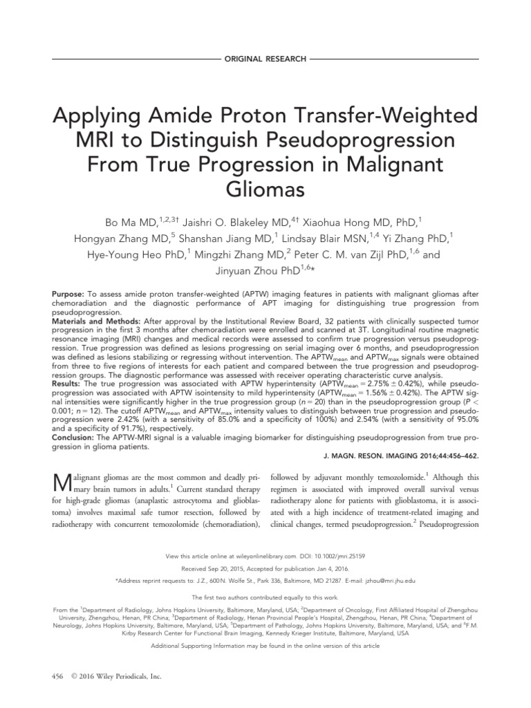 Magnetic Resonance Imaging - 2016 - Ma - Applying Amide Proton Transfer ...