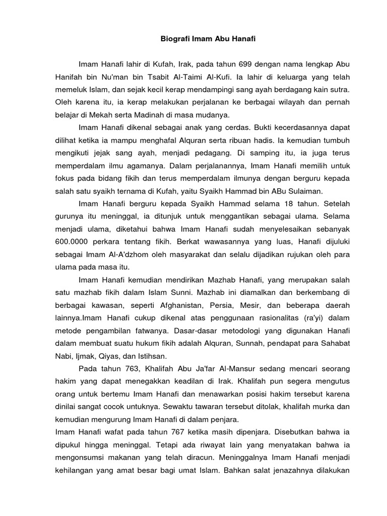 Biografi Imam Abu Hanafi | PDF