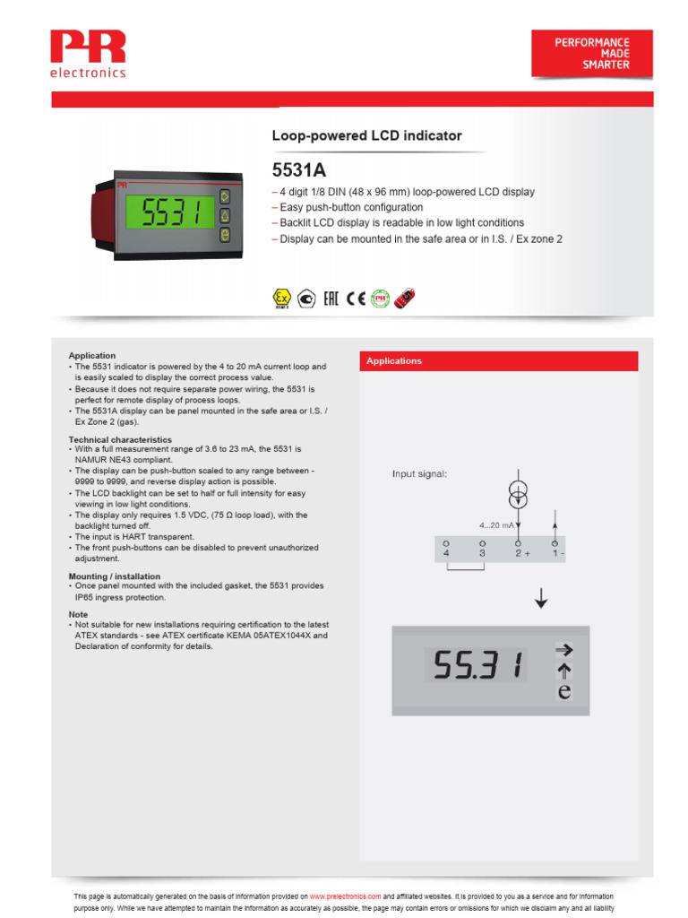 Loop-Powered LCD Indicator 5531A | PDF | Liquid Crystal Display | Backlight