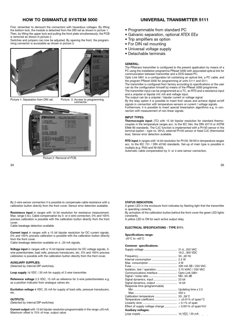 Universal Transmitter PR5111 Overview | PDF | Sensor | Electrical Equipment