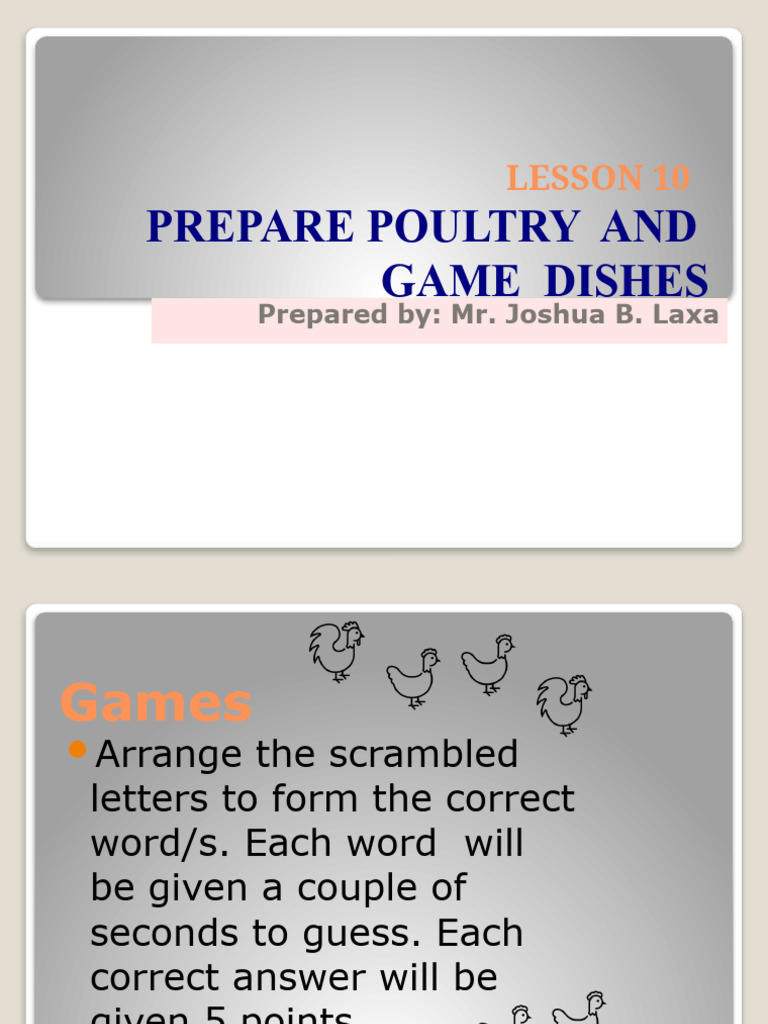 Lesson 10 - Prepare Poultry and Game Dishes | PDF | Poultry ...