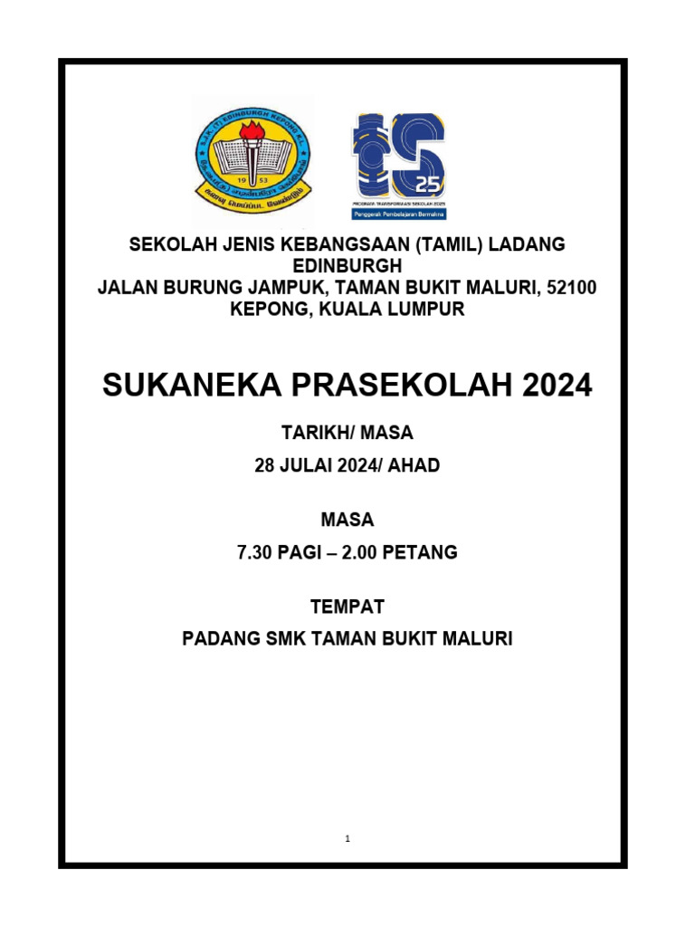 Sukaneka Prasekolah SJKT Ladang Edinburgh | PDF