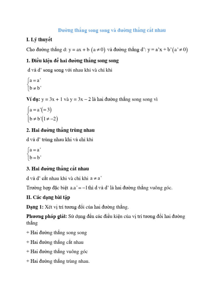Duong Thang Song Song Duong Thang Cat Nhau Va Cach Giai Bai Tap Toan L ...