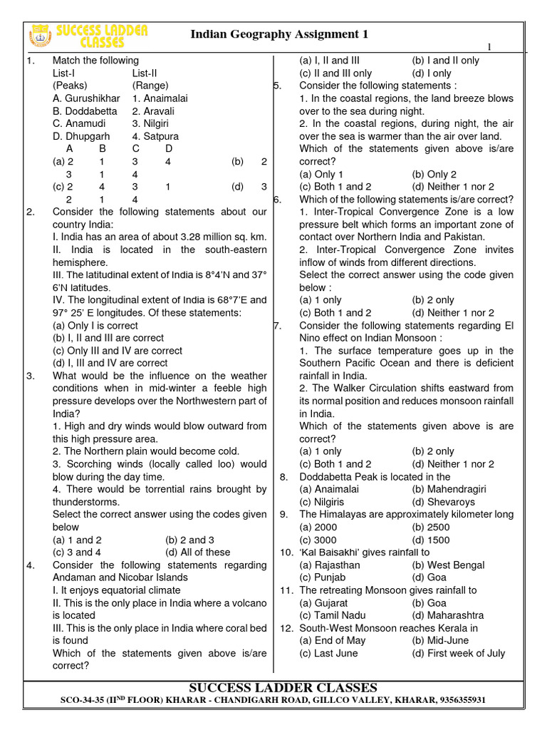 Indian Geography Assignment 1 | PDF | Himalayas | Physical Geography