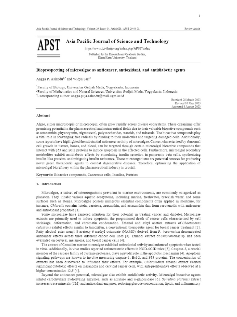 View of Bioprospecting of Microalgae As Anticancer, Antioxidant, and ...
