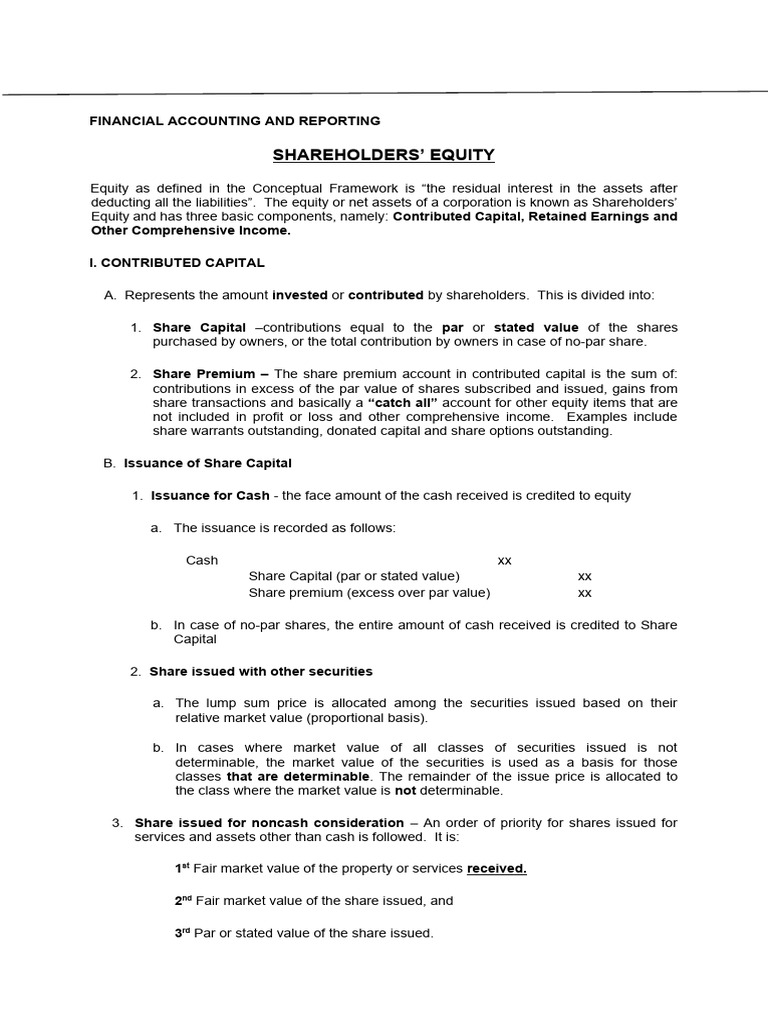 Shareholders Equity | PDF | Equity (Finance) | Dividend