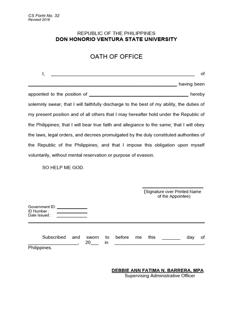 CS Form No. 32 Oath of Office | PDF