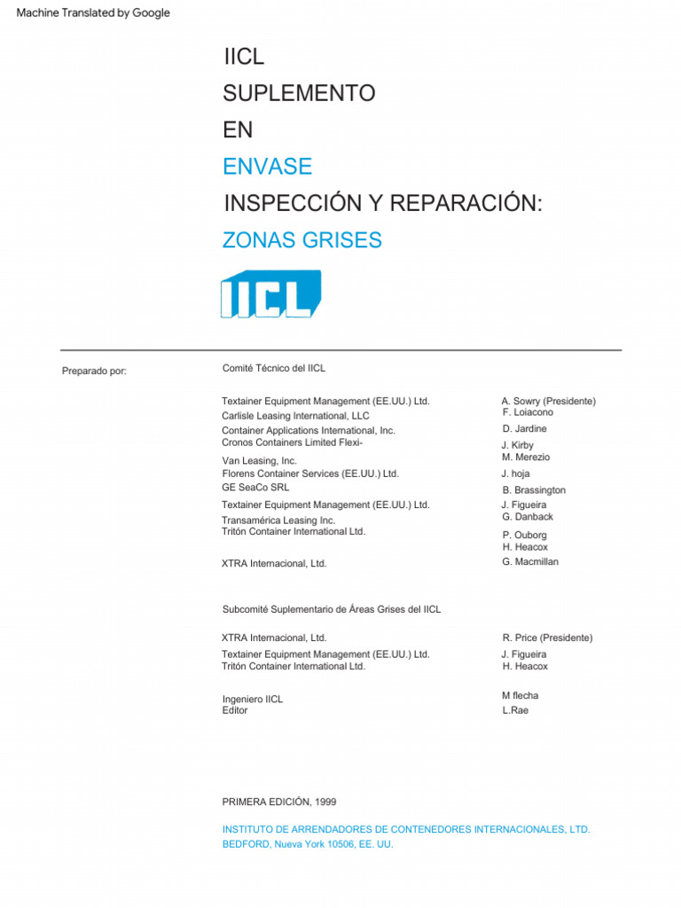 IICL SUPPLEMENT ON CONTAINER INSPECTION AND REPAIR - GRAY AREAS Español ...