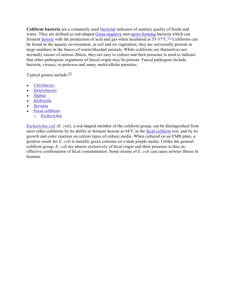 Coliform Bacteria Are A Commonly Used Bacterial Indicator of Sanitary ...