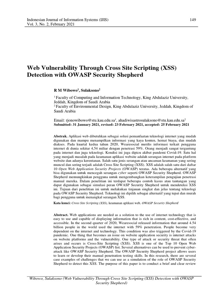 1 Web Vulnerability Through Cross Site Scripting Xss Sinta 2 Pdf Security Computer