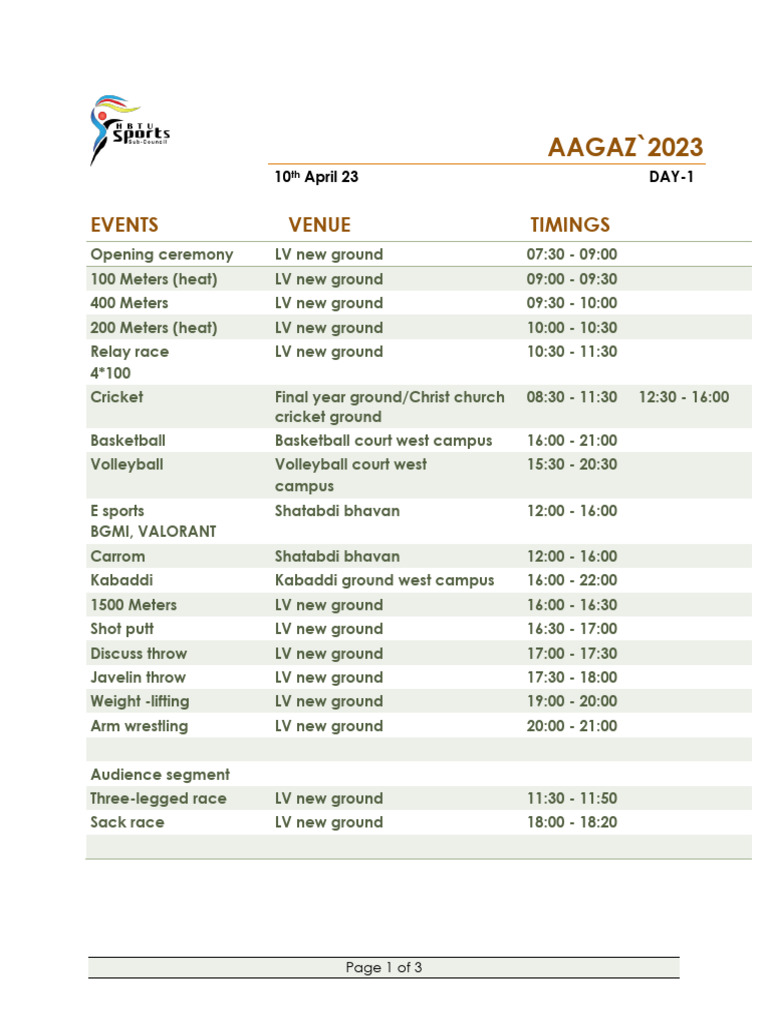 AAGAZ Schedule 2023 | PDF | Entertainment | Summer Olympic Games