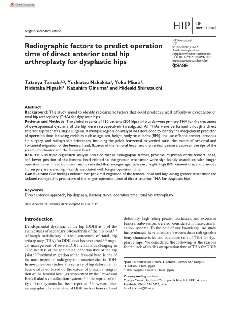 Radiographic Factors To Predict Operation Time of Direct Anterior Total ...