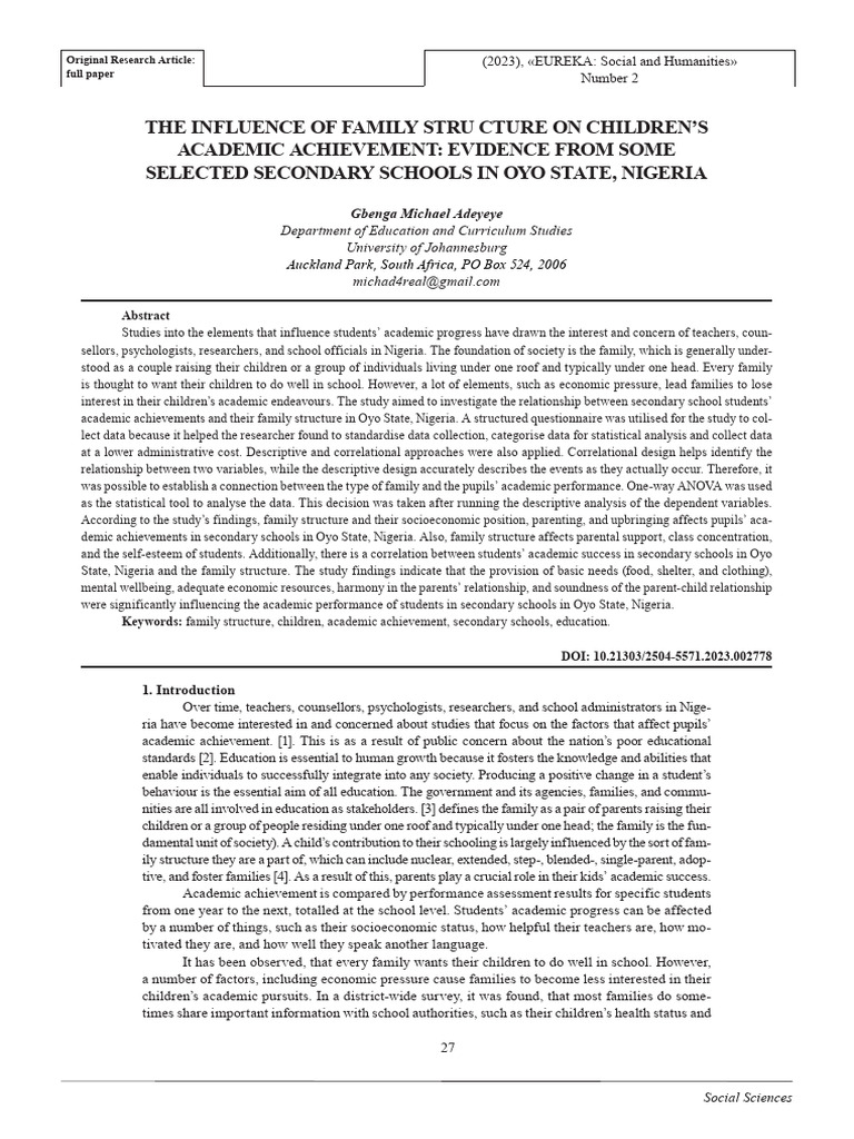 The Influence of Family Stru Cture On CH | PDF | P Value | Family