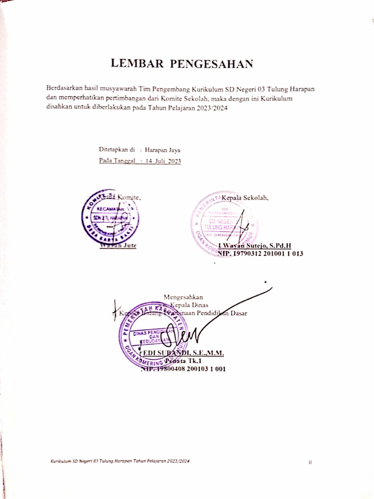 Lembar Pengesahan Kurikulum | PDF