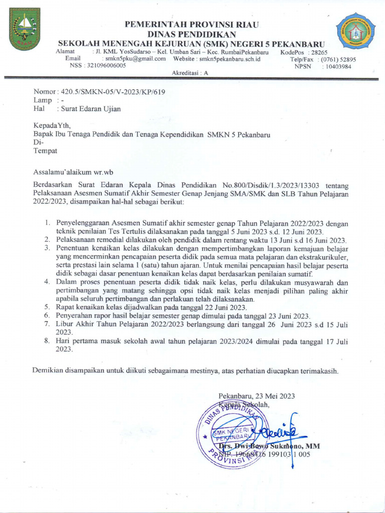 Surat Edaran Ujian | PDF