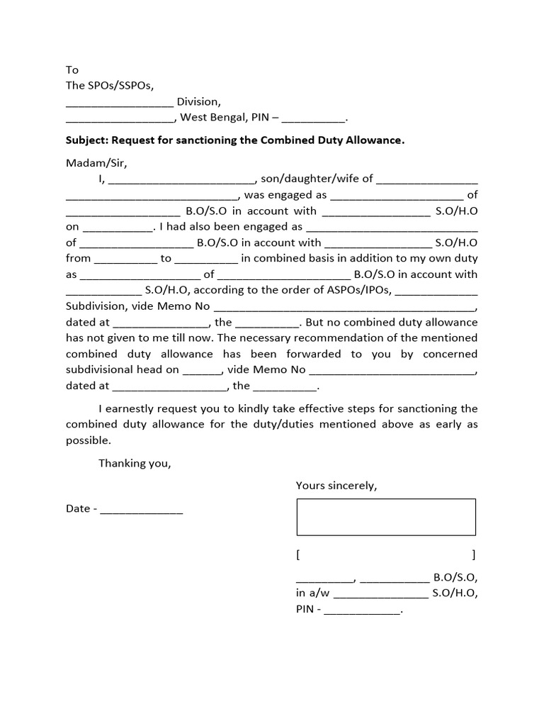 Letter For Combined Duty Allowance | PDF | Career & Growth | Business