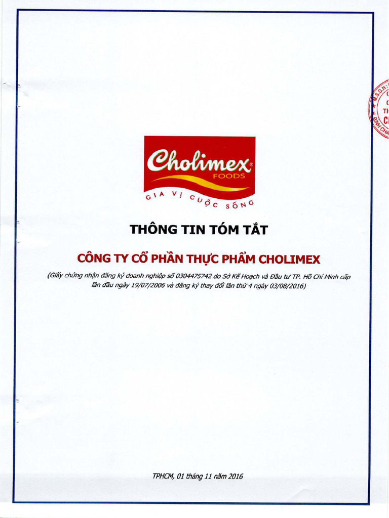 Thong Tin Tom Tat Cholimexfood Compressed | PDF