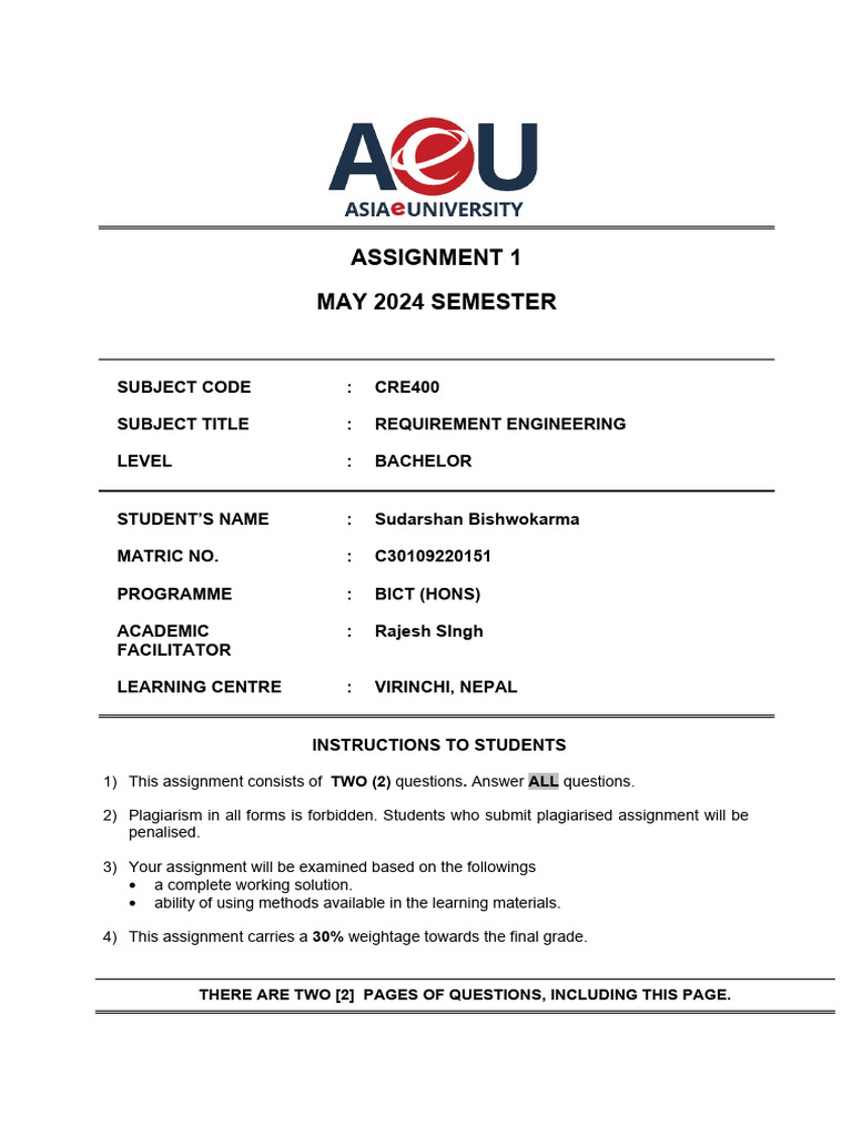 Requirement Engineering Assignment Guide | PDF | Brainstorming ...