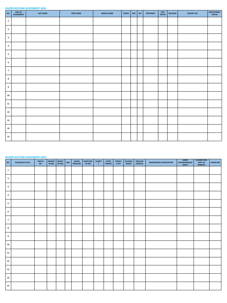 PhilPEN NCD RISK ASSESSMENT 2024 NEW FORM | PDF | Cardiovascular ... PhilPEN NCD RISK ASSESSMENT 2024 NEW FORM | PDF | Cardiovascular ...