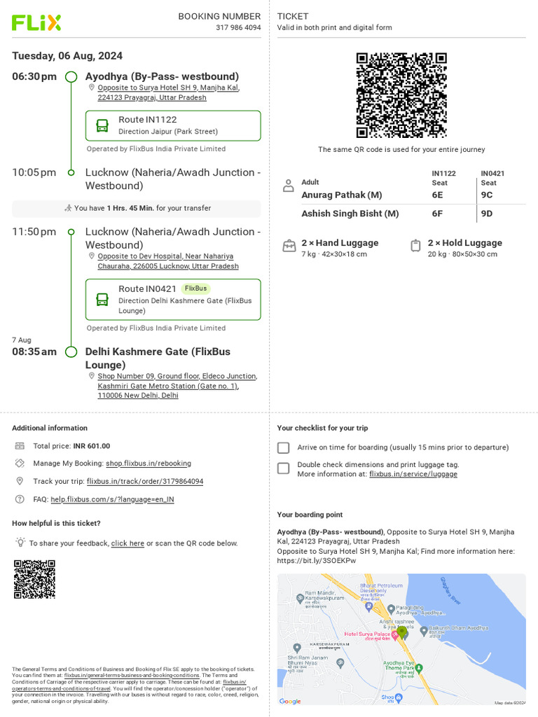 Ticket Ayodhya 1 Delhi 3179864094 | PDF | Public Transport