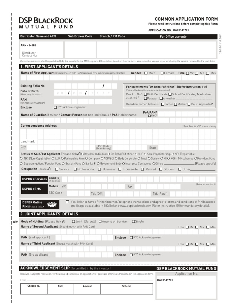 Mutual Fund Application Form | PDF | Finance & Money Management