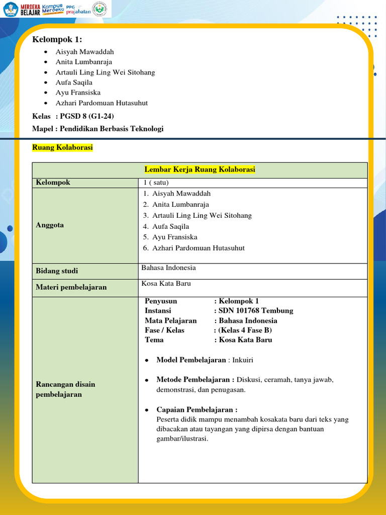 TOPIK 2 - Ruang Kolaborasi - PENDIDIKAN BERBASIS TEKNOLOGI - Kelompok 1 - AISYAH MAWADDAH | PDF ...
