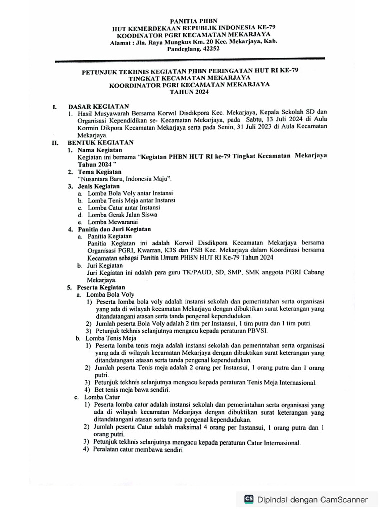 Juknis Kegiatan PHBN HUT RI Ke-79 Koordinator PGRI Cabang Mekarjaya ...