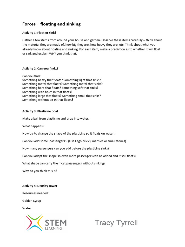 Worksheet Floating and Sinking ks2 | PDF | Water | Density
