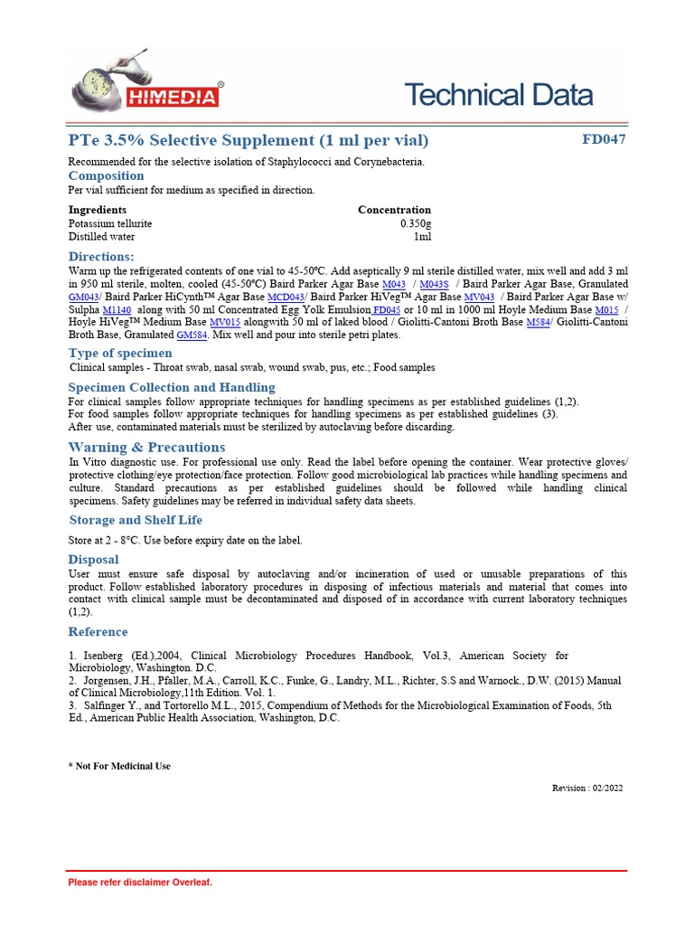 TDS FD047 V2022 | PDF | Agar