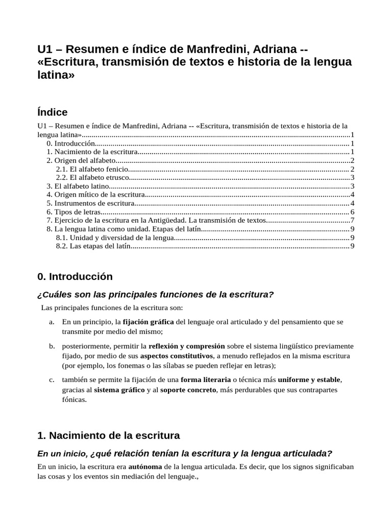 Resumen 2 - Manfredini - Escritura, Transmisión de Los Textos e Historia de La Lengua Latina ...