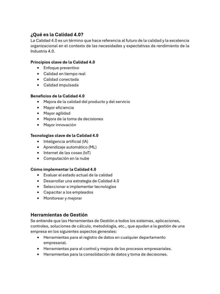 Calidad 4.0: Innovación y Mejora Continua | PDF | Calidad (comercial ...