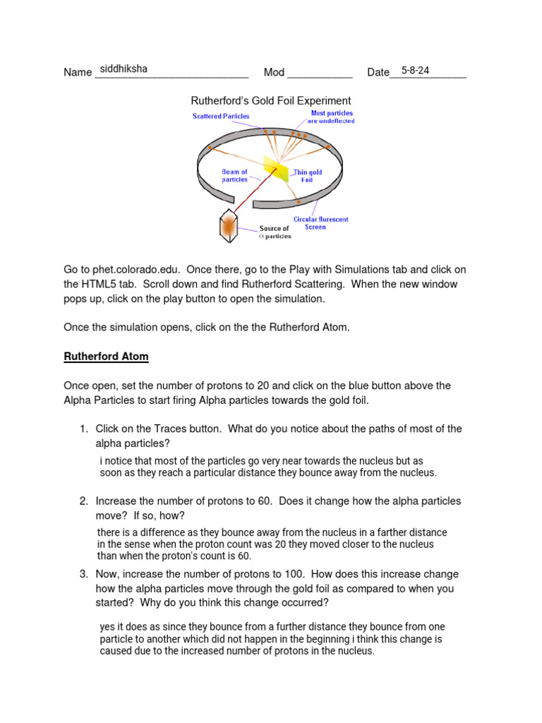 Rutherford's Gold Foil Experiment | PDF | Atomic Nucleus | Proton