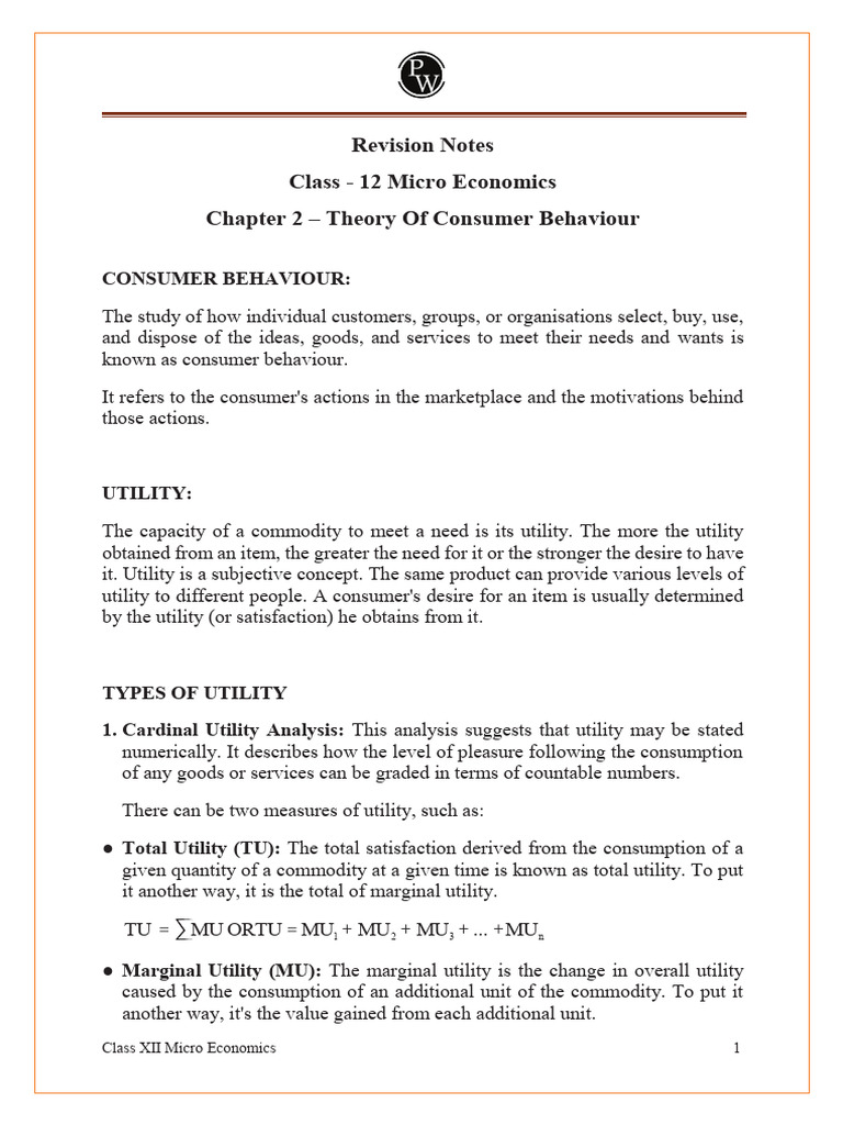 Ch - 2 Theory-of-Consumer-Behaviour | PDF | Utility | Marginal Utility
