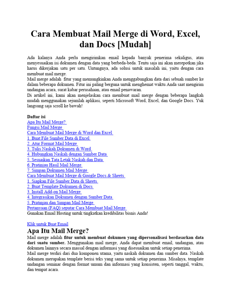 Cara Membuat Mail Merge Di Word | PDF
