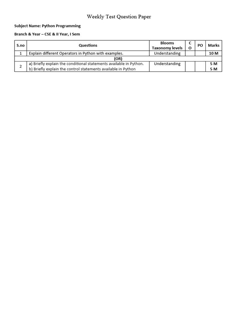 Python Wt-1 Paper | PDF