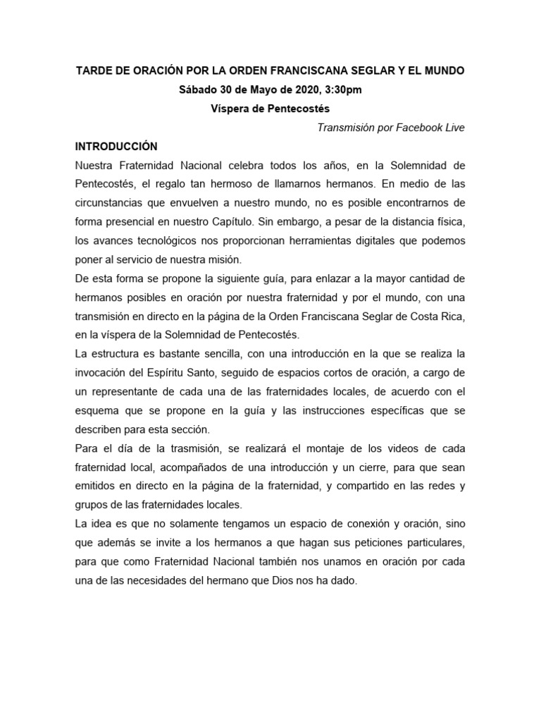 Tarde de Oración Por La Orden Franciscana Seglar y El Mundo | PDF ...