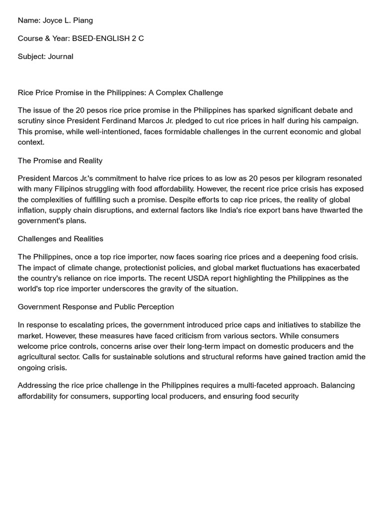 Philippines Rice Price Challenges | PDF | Social Science | Technology ...