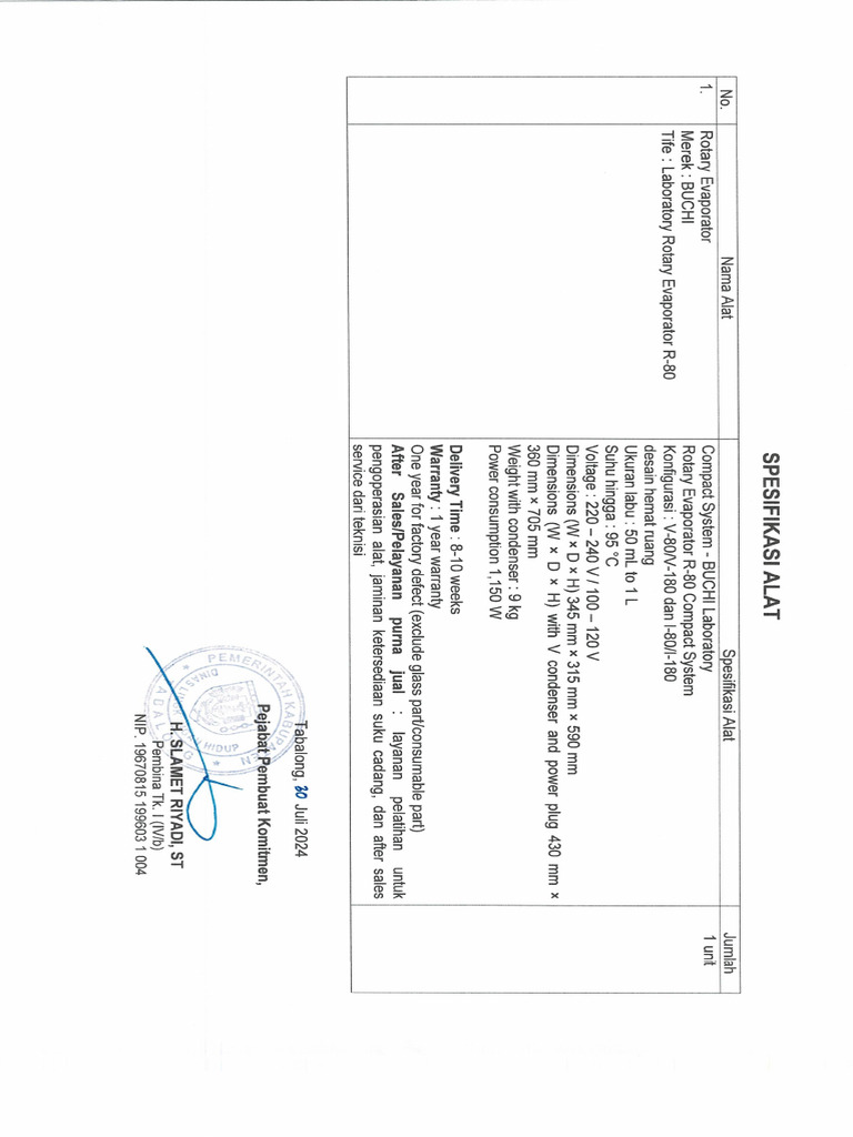 Spesifikasi Alat Rotary Evaporator | PDF