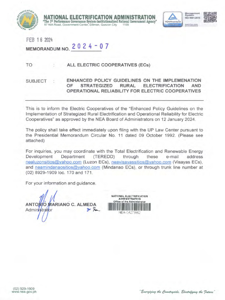 Memo To ECs No. 2024-07 | PDF | Electrical Grid | Economies