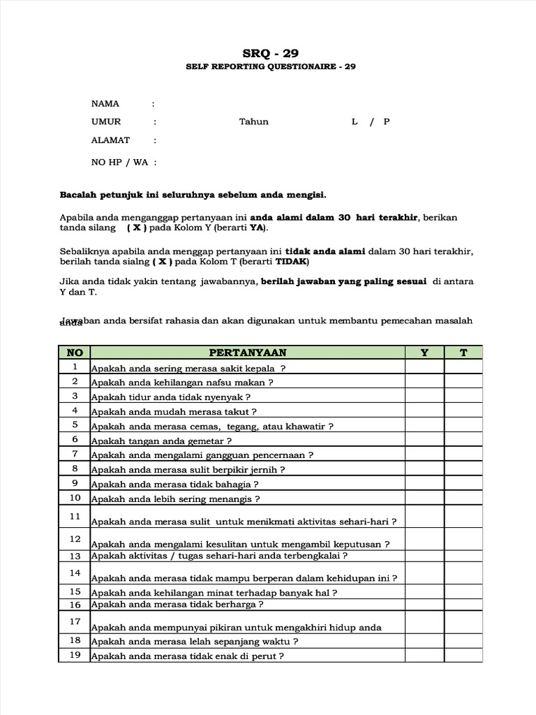 SRQ 29 Dan Interpretasi | PDF