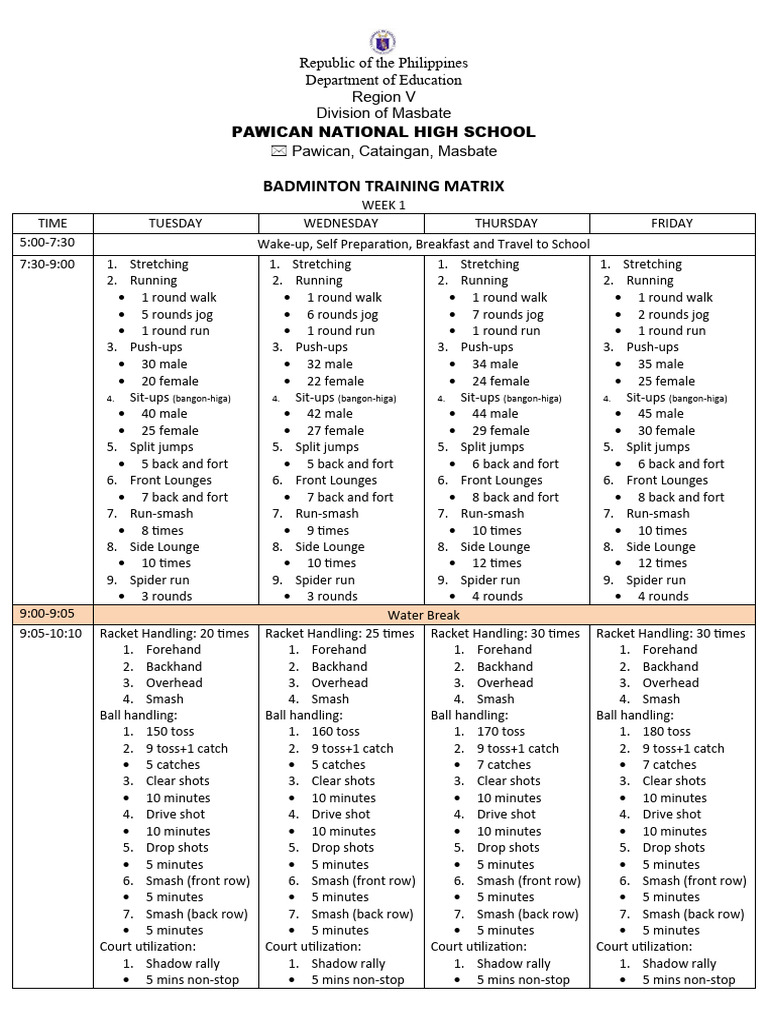 BADMINTON TRAINING MATRIX | PDF | Ball Games