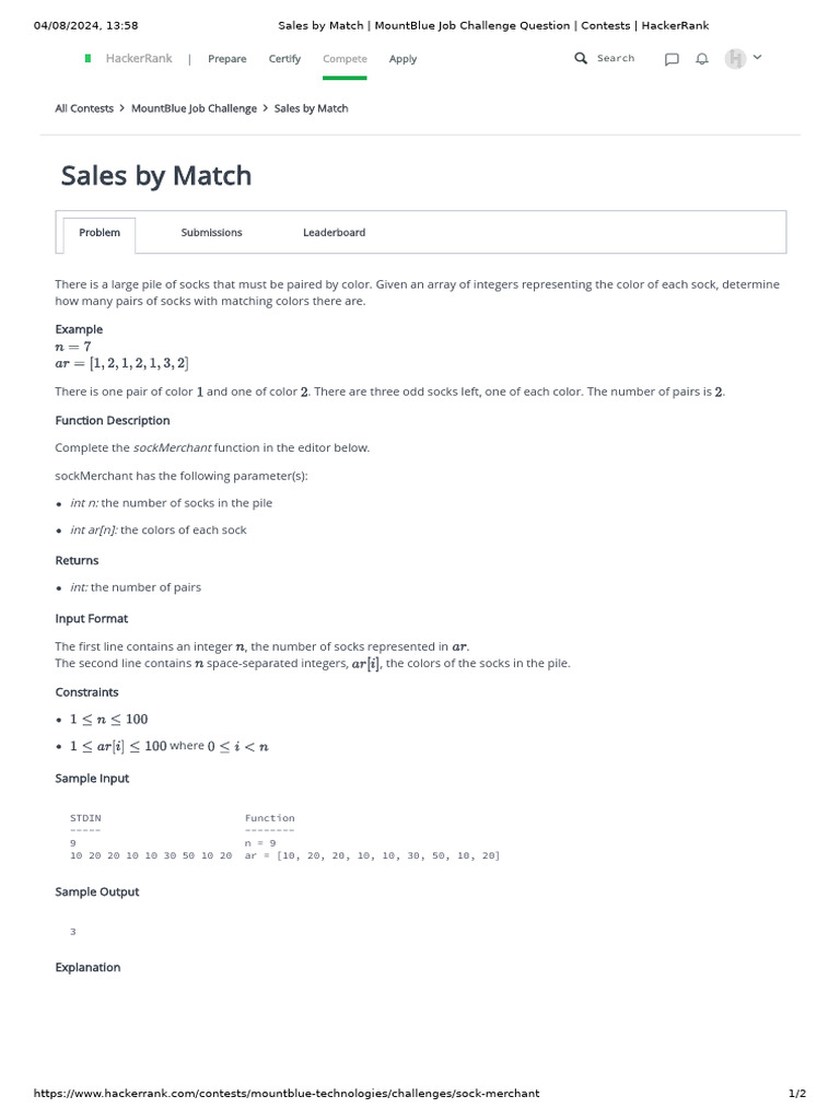 Sales by Match _ MountBlue Job Challenge Question _ Contests ...