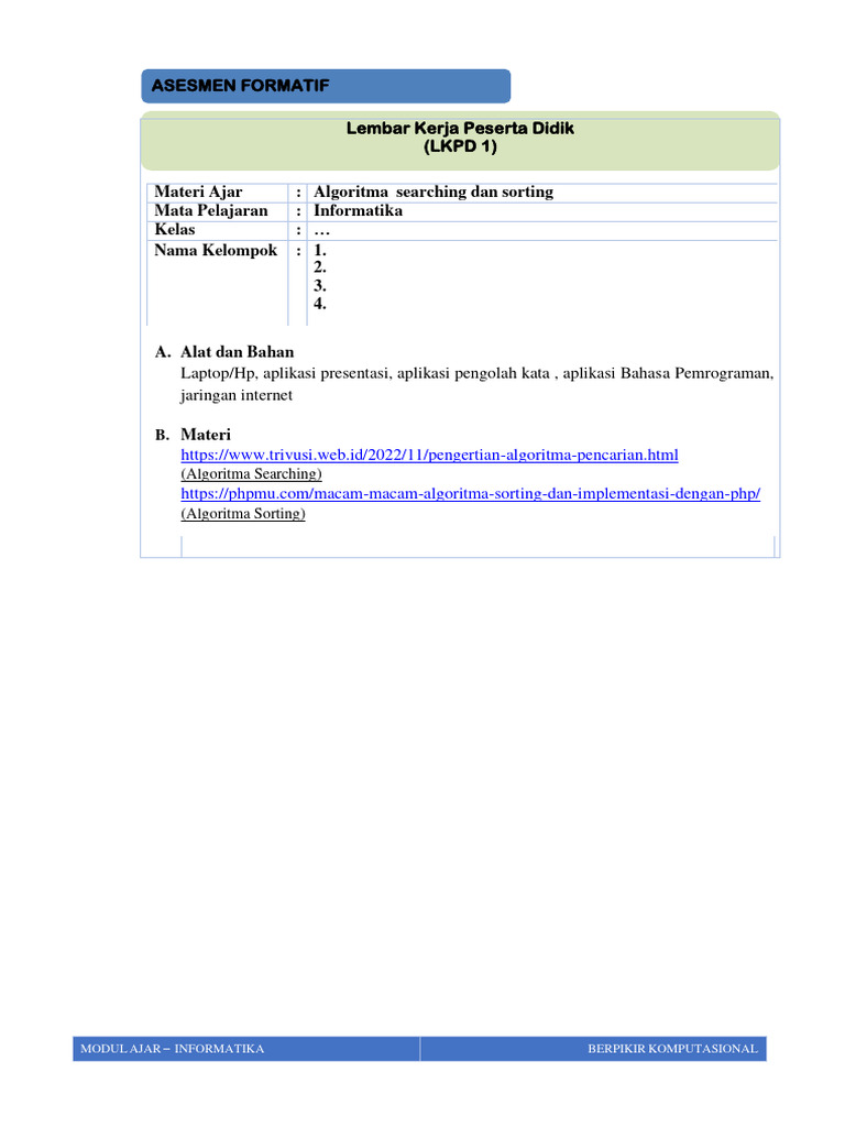 Modul Ajar Algoritma Searching dan Sorting | PDF | Seni