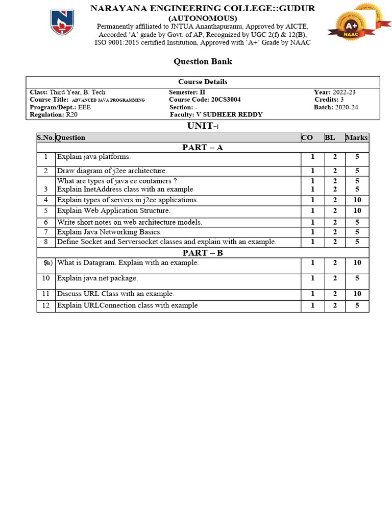 Advanced Java: EEE Question Bank | PDF | Java (Programming Language ...