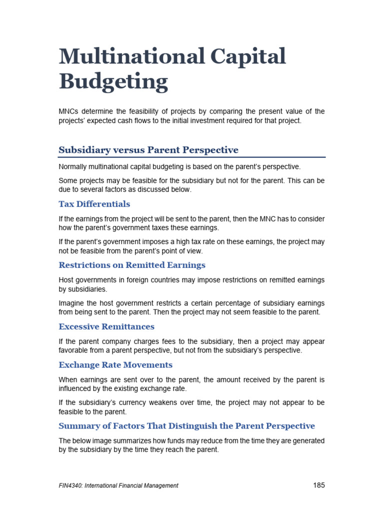 FIN 4340 - Multinational Capital Budgeting | PDF | Net Present Value ...